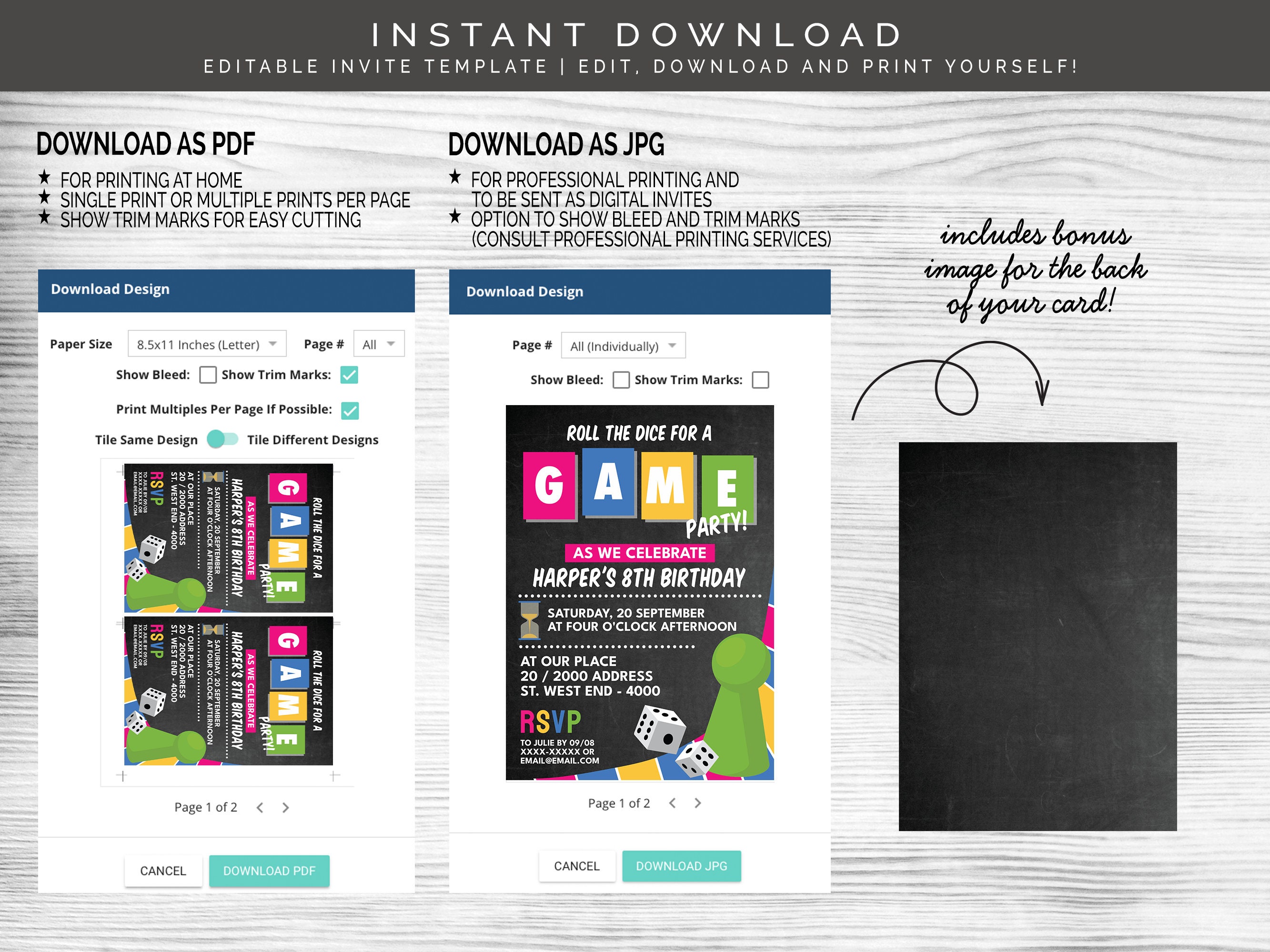 Board Game Party Invitation in Pink | Editable Digital File - Etsy