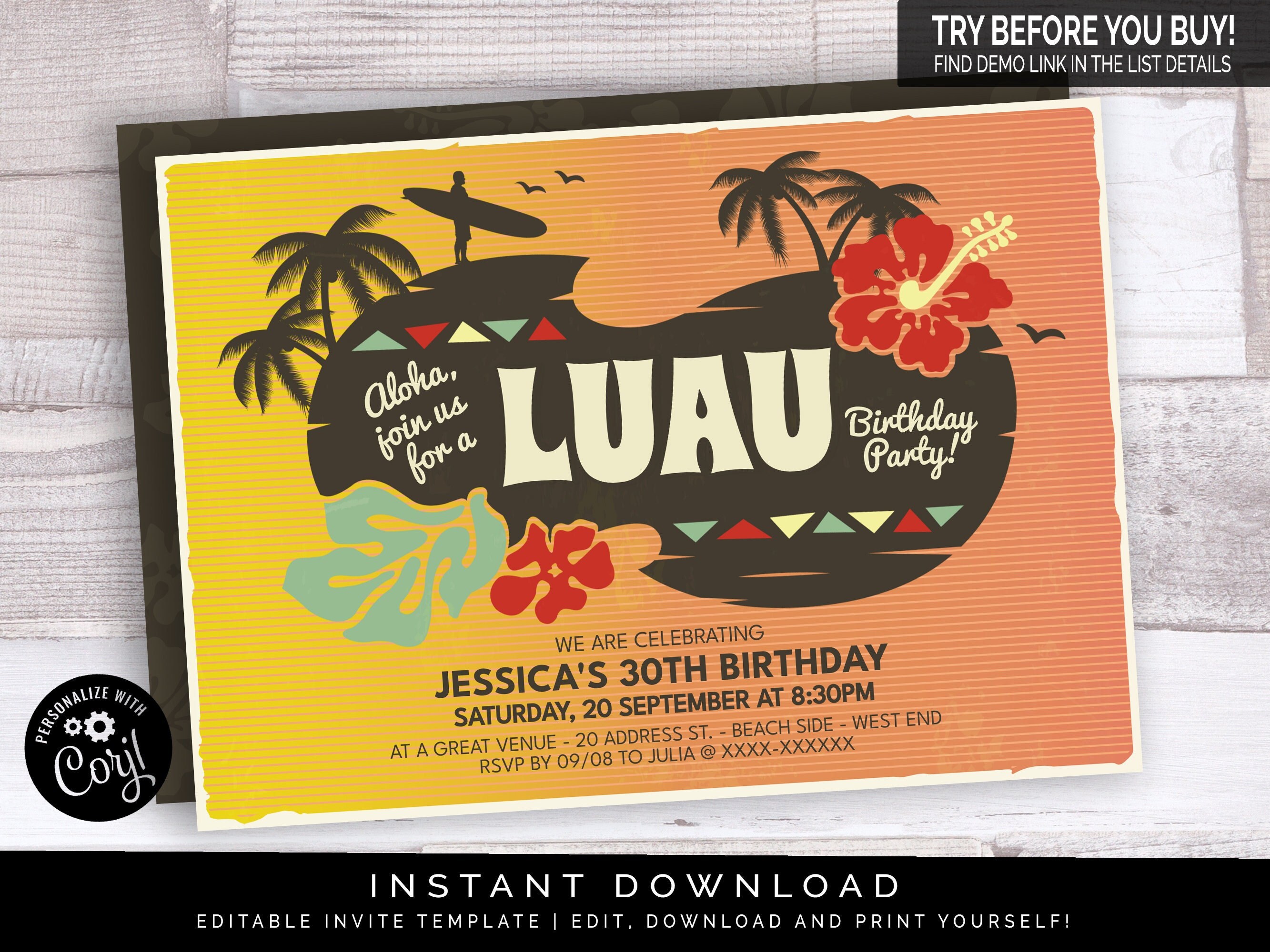 Hawaiian Party Invitations Free Printable