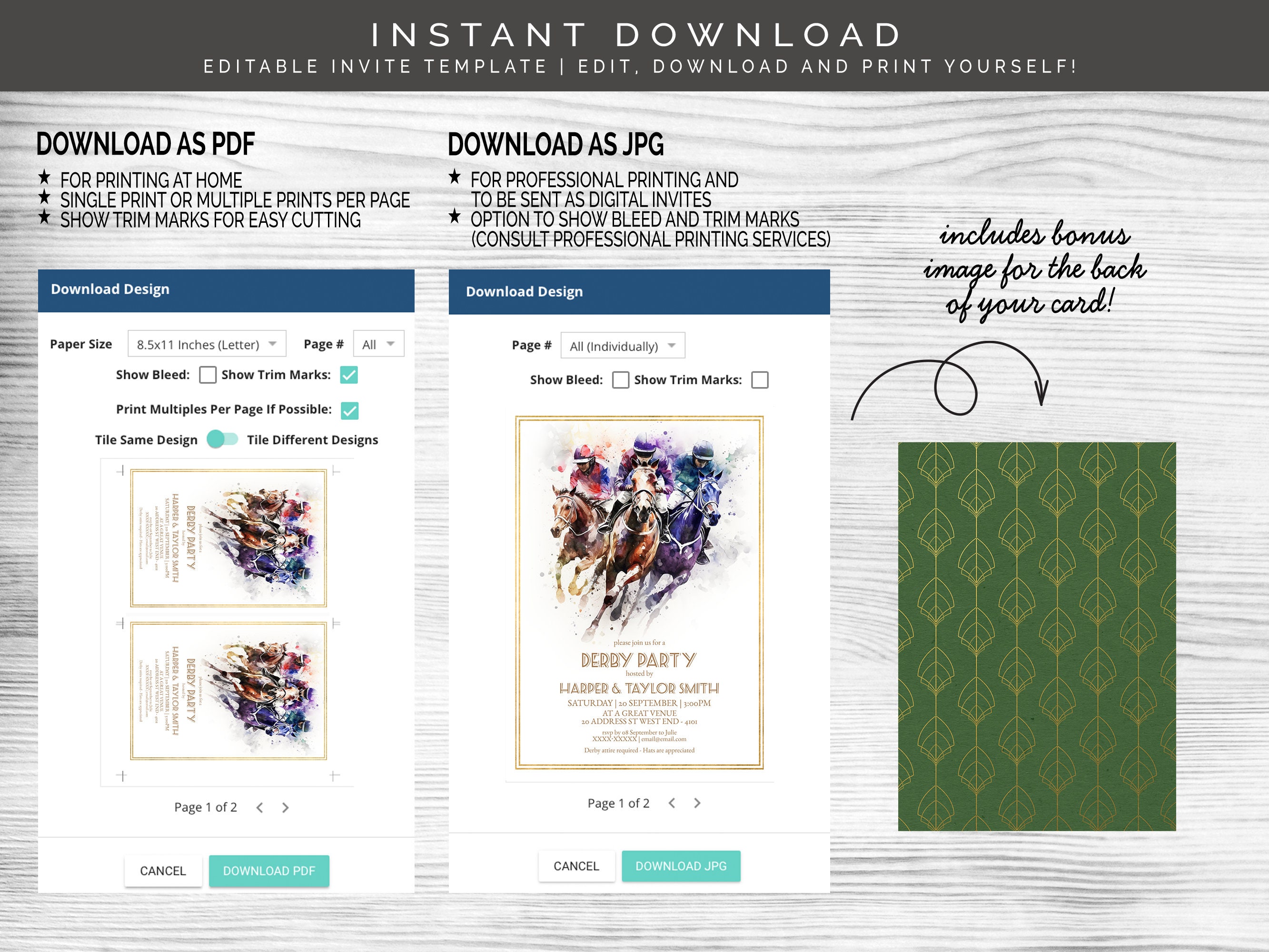 Elegant Race Horse Derby Party Equestrian Invitation Editable Digital ...