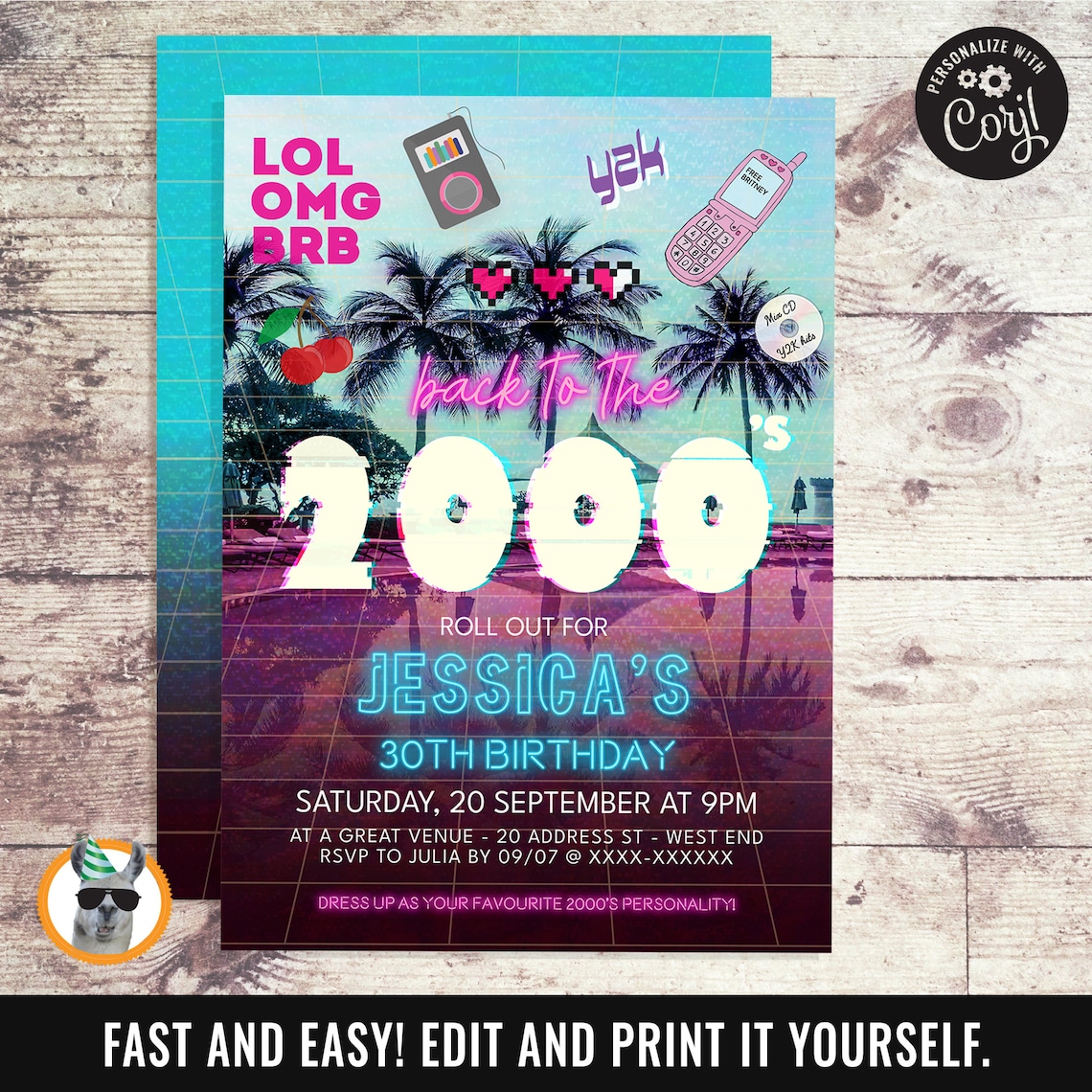 2000s Party Invitation Vertical Editable Digital File | Etsy