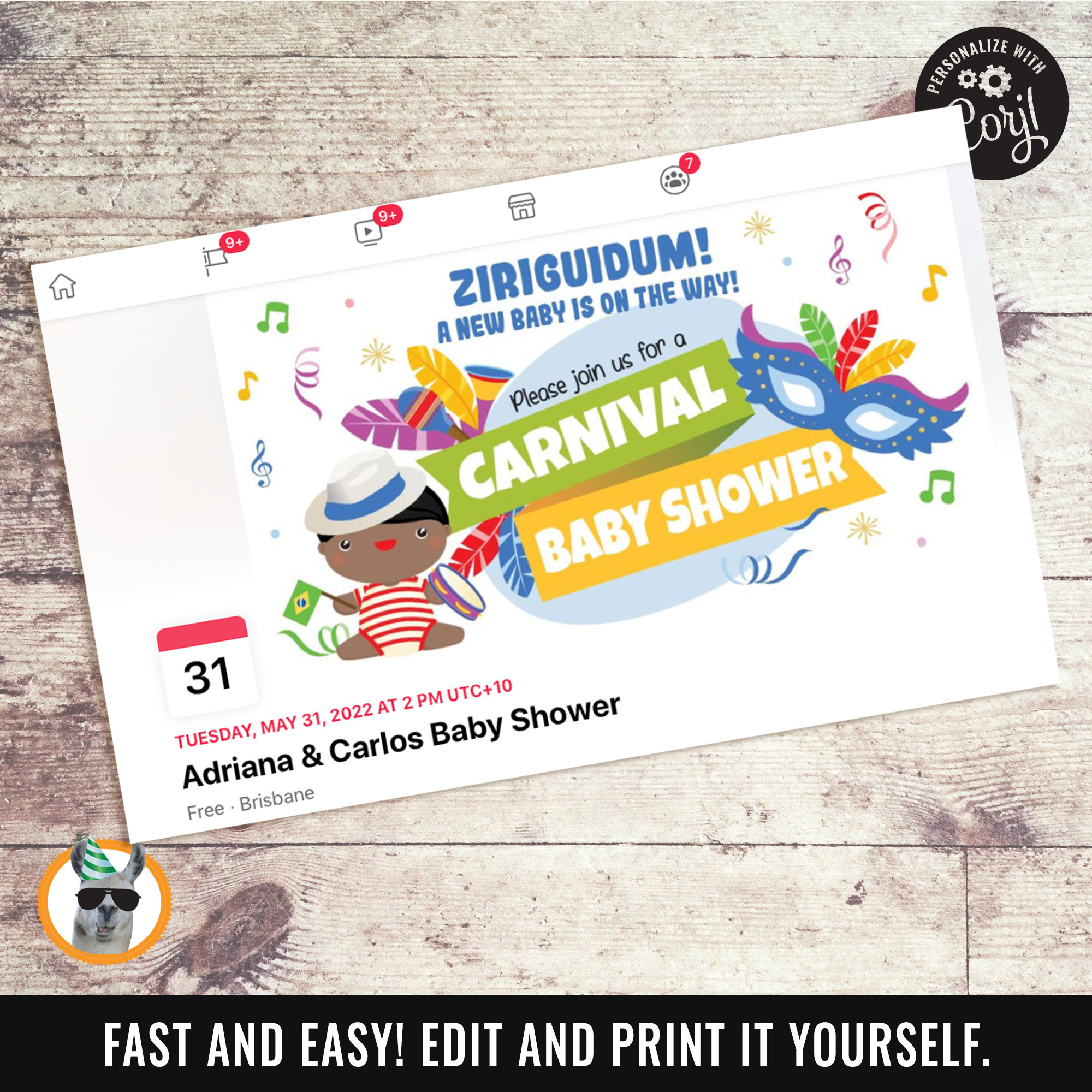 Afro Brazilian Carnival Baby Shower Invitation: Editable Digital Files ...