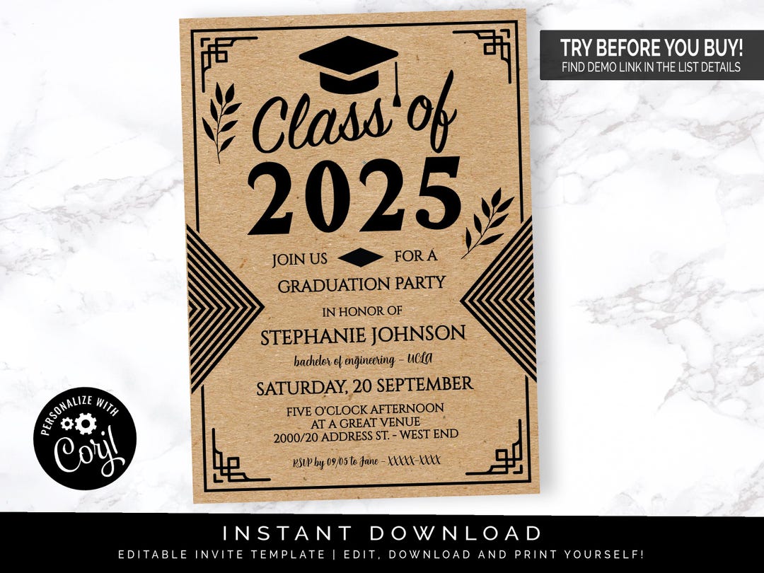 Graduation Party Invitation Art Deco Style | Editable Digital File - Etsy