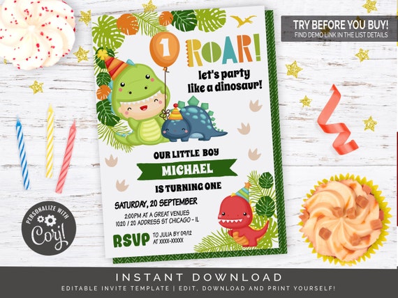 Boy Dinosaur Birthday Invitation Editable Digital File | Etsy