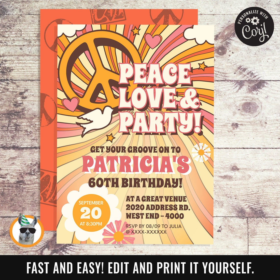 60s Hippie Party Invitation Editable Digital File | Etsy