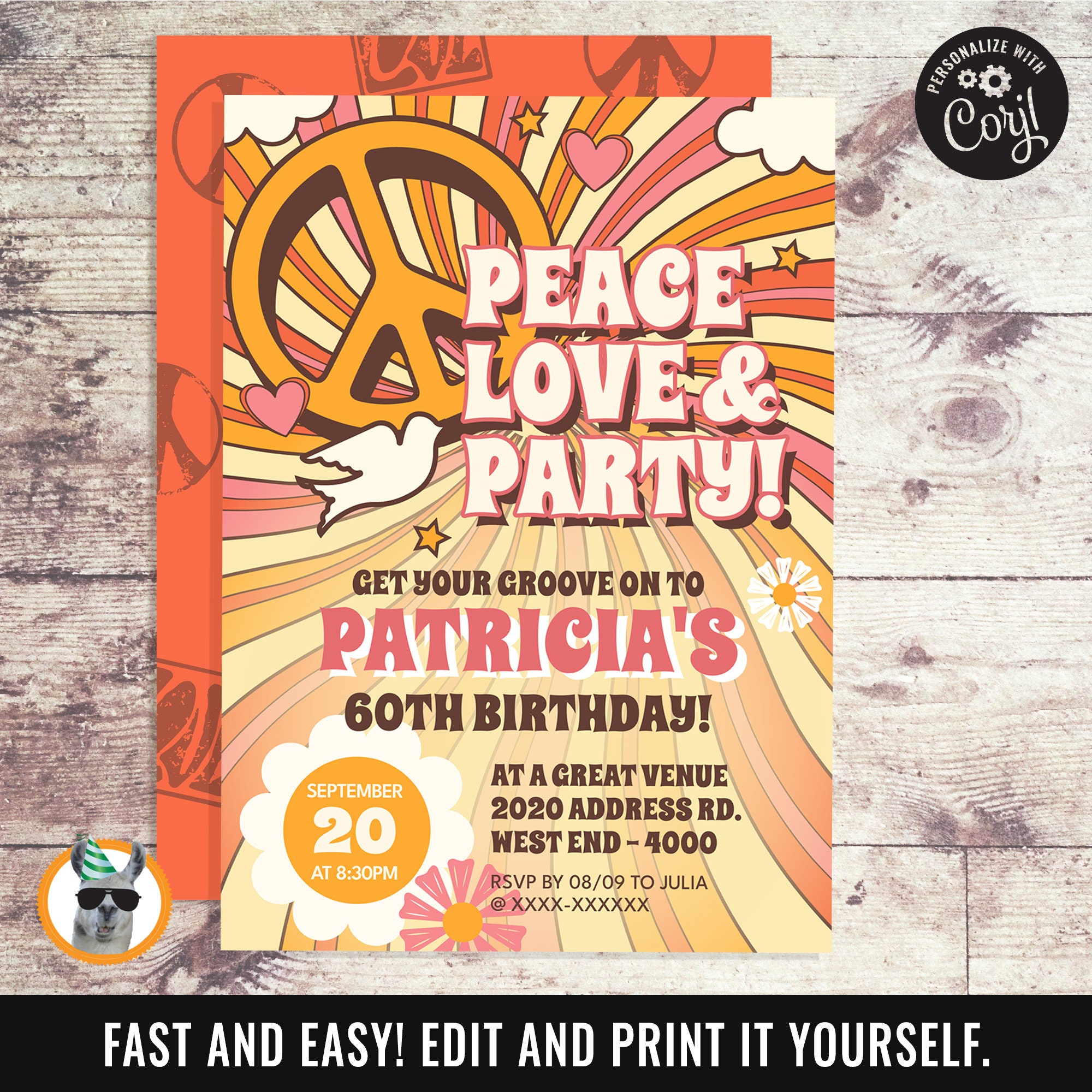 60s Hippie Party Invitation Editable Digital File | Etsy