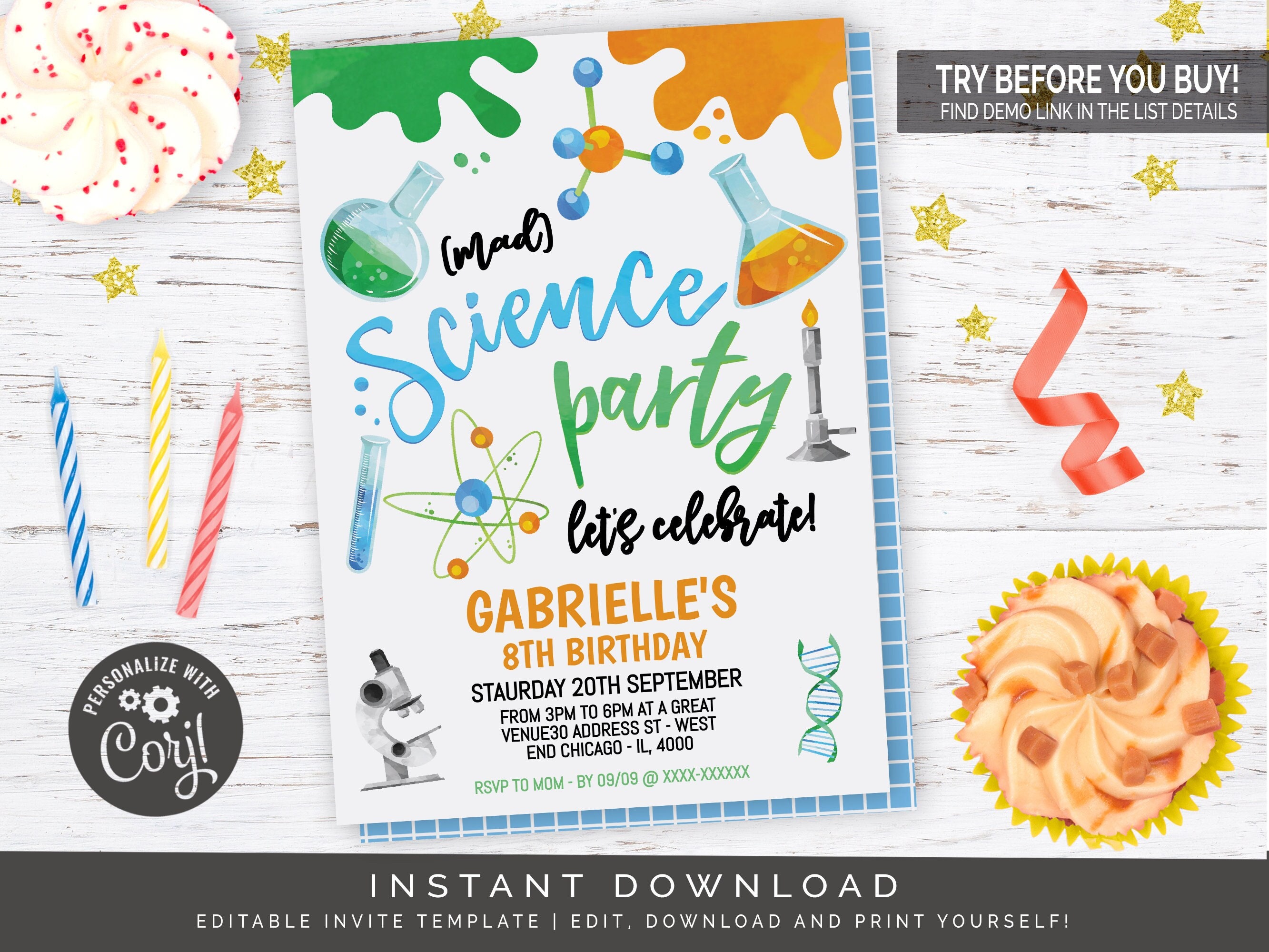 Mad Science Birthday Party Invitation Editable Digital File - Etsy