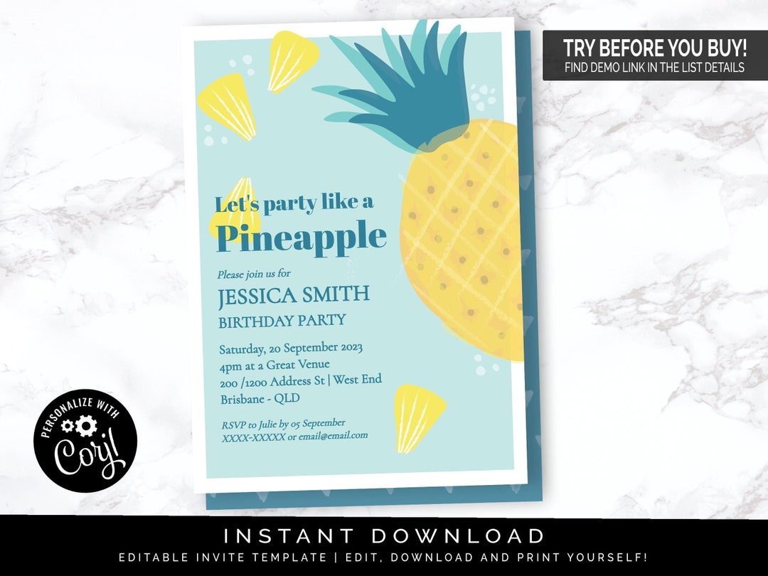 Let's Party Like A Pineapple Birthday Invitation | Editable Digital ...