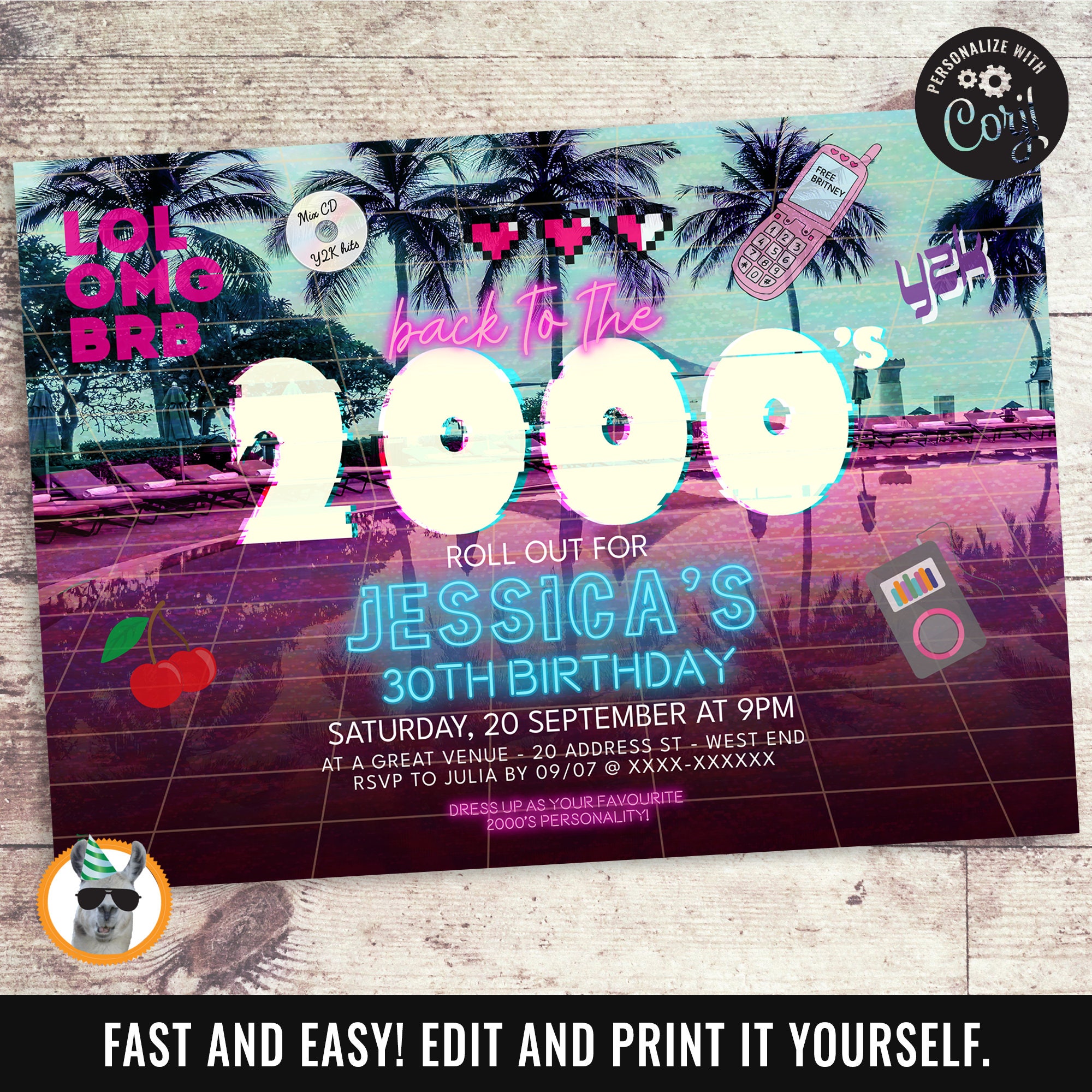 2000s Party Invitation Editable Digital File | Etsy