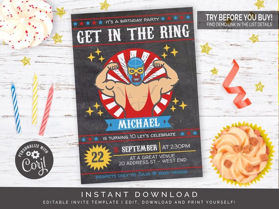 Lucha Libre Mexican Birthday Party Invitation Editable | Etsy