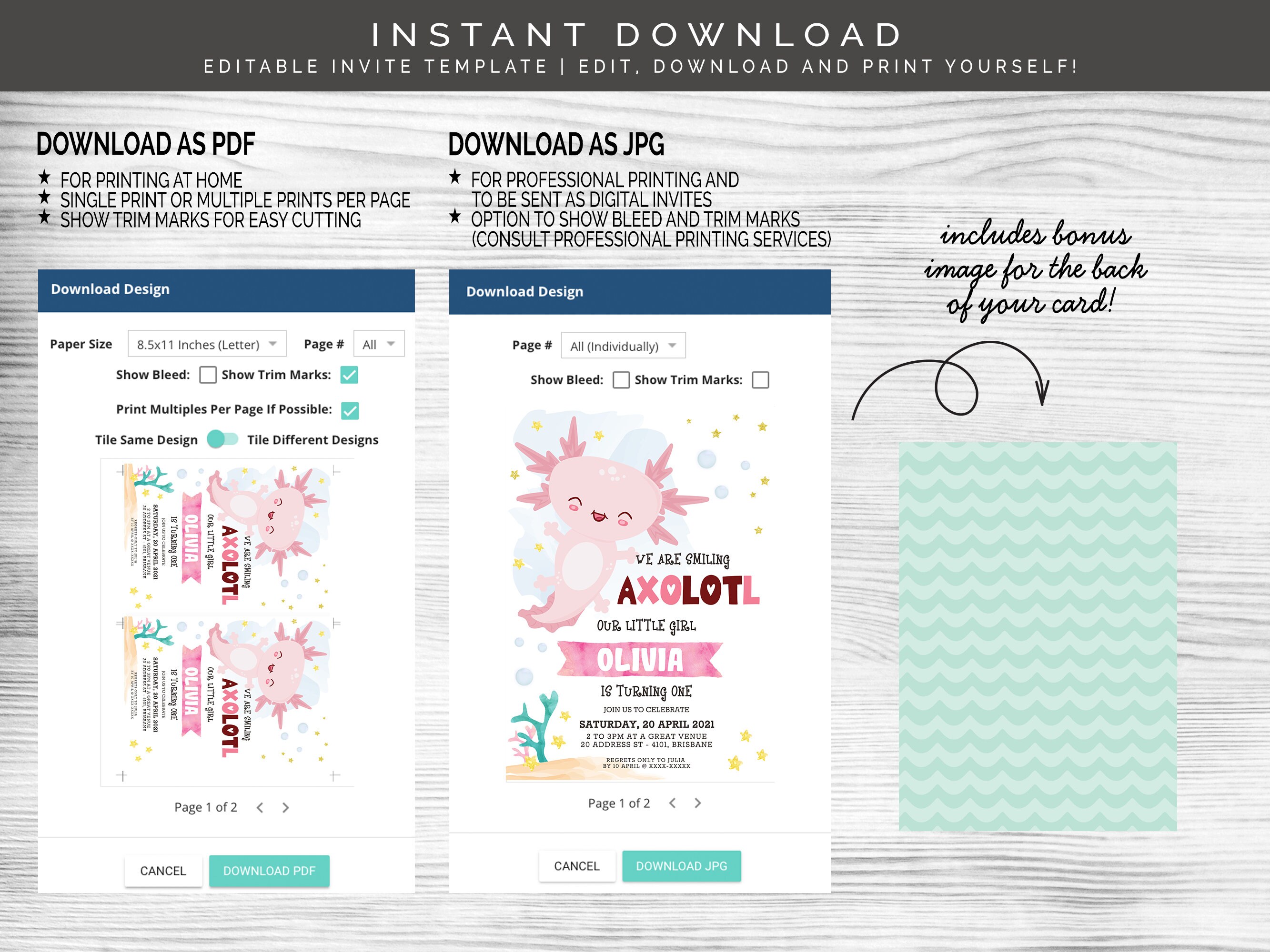 Axolotl Birthday Invitation | Editable Digital File - Etsy