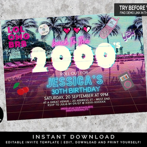 2000s Party Invitation Editable Digital File - Etsy