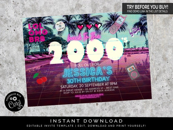 2000s Party Invitation Editable Digital File - Etsy