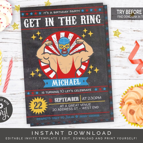 Lucha Libre Mexican Birthday Party Invitation Editable - Etsy