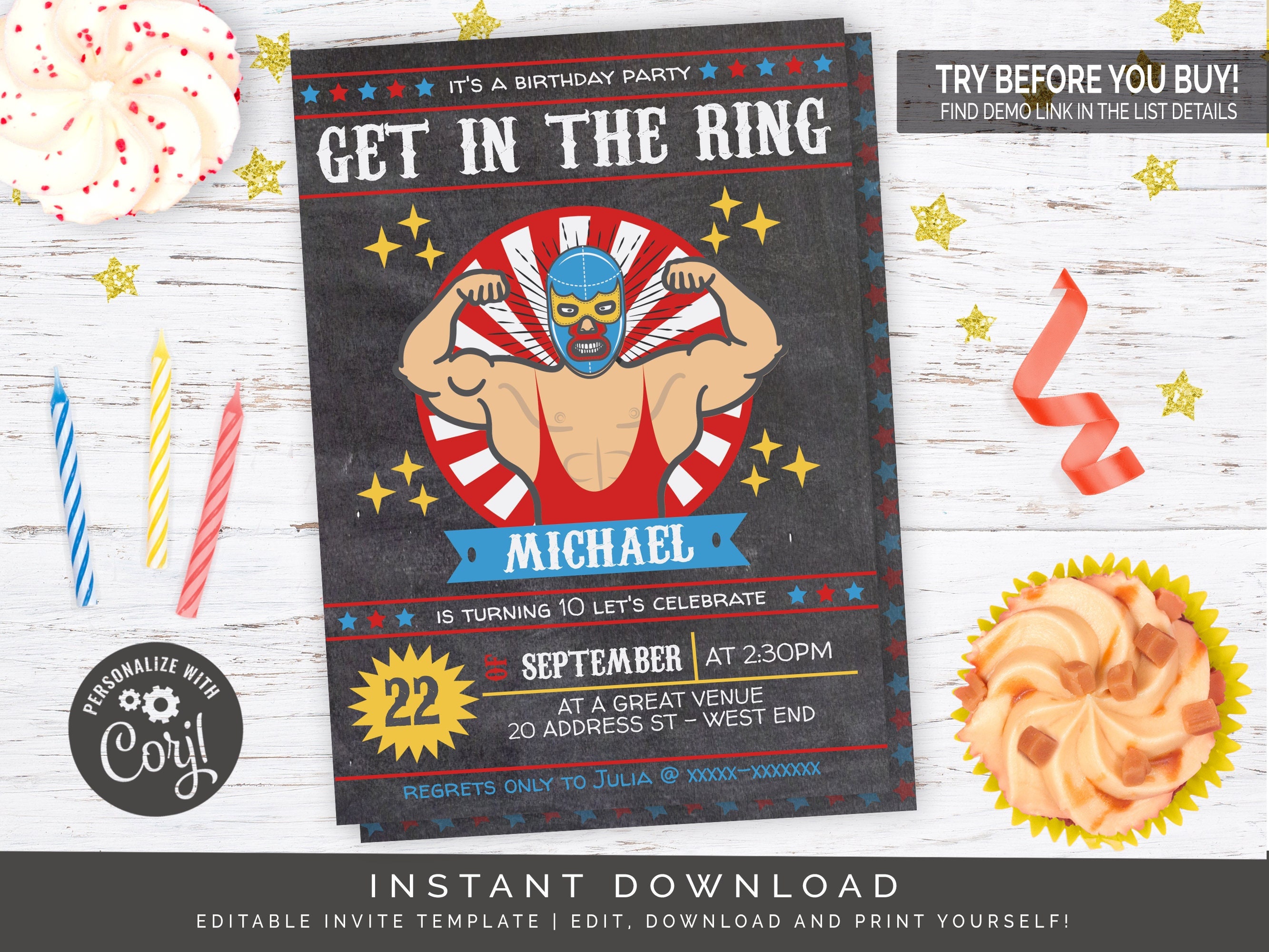 Lucha Libre Mexican Birthday Party Invitation | Editable Digital File ...