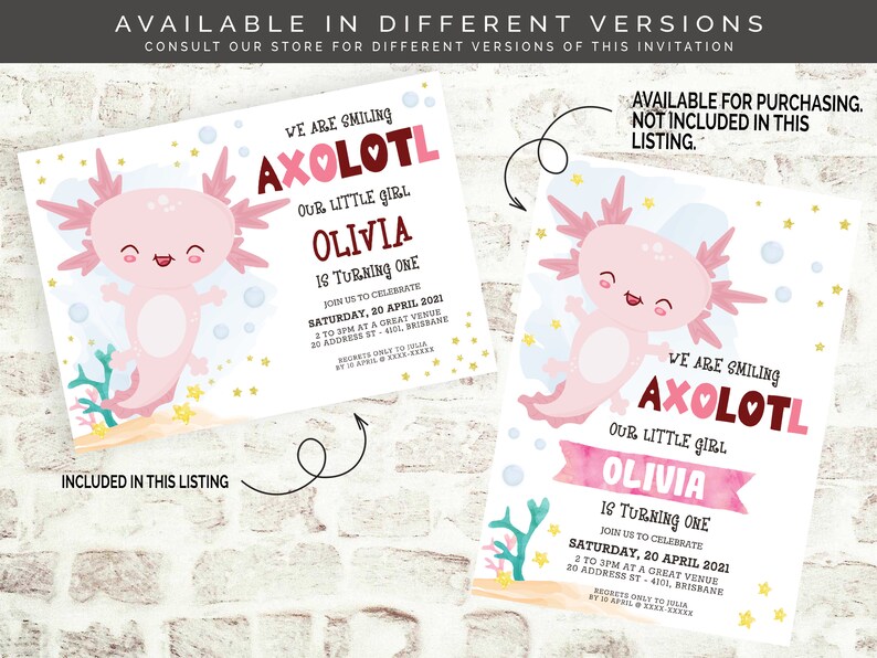 We Are Smiling Axolotl Birthday Invitation | Editable Digital File - Etsy