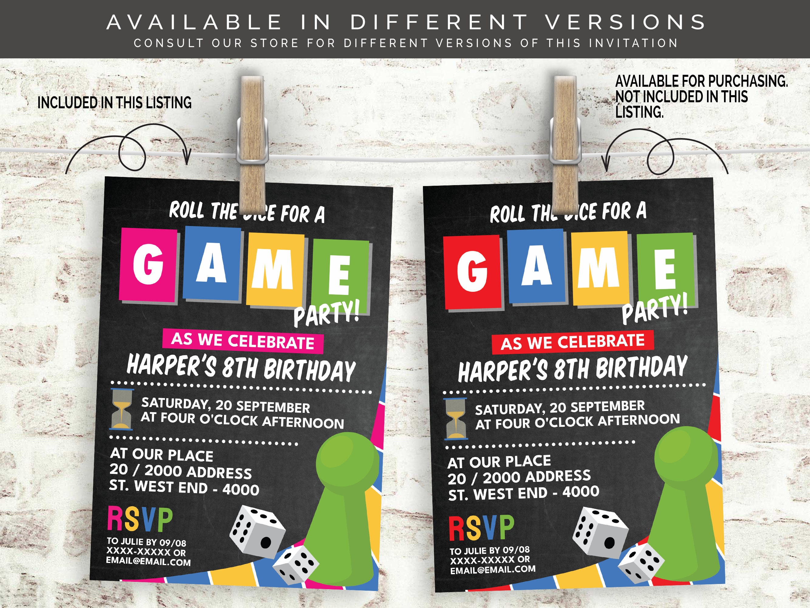 Board Game Party Invitation in Pink Editable Digital File - Etsy