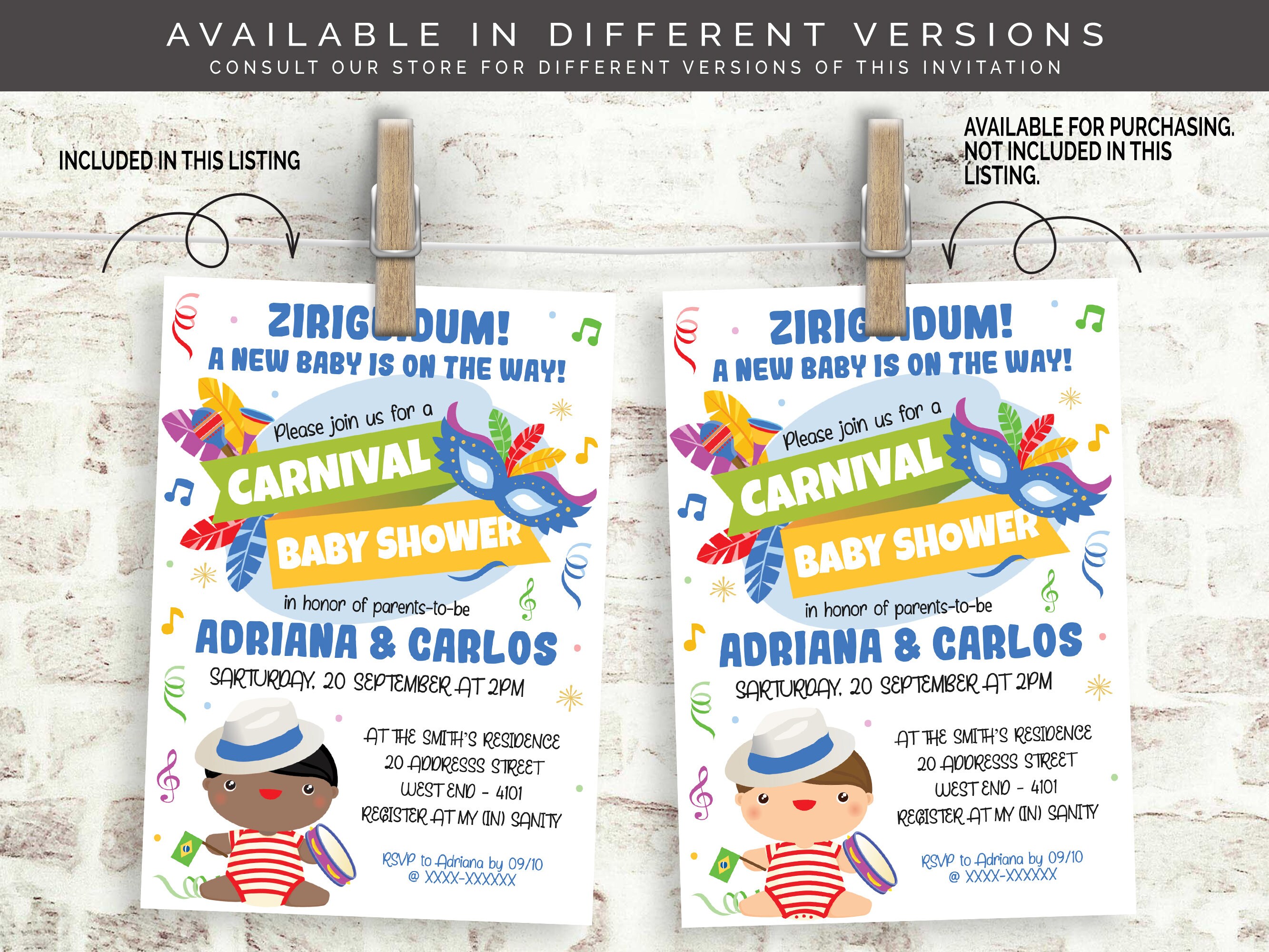 Afro Brazilian Carnival Baby Shower Invitation: Editable Digital Files ...