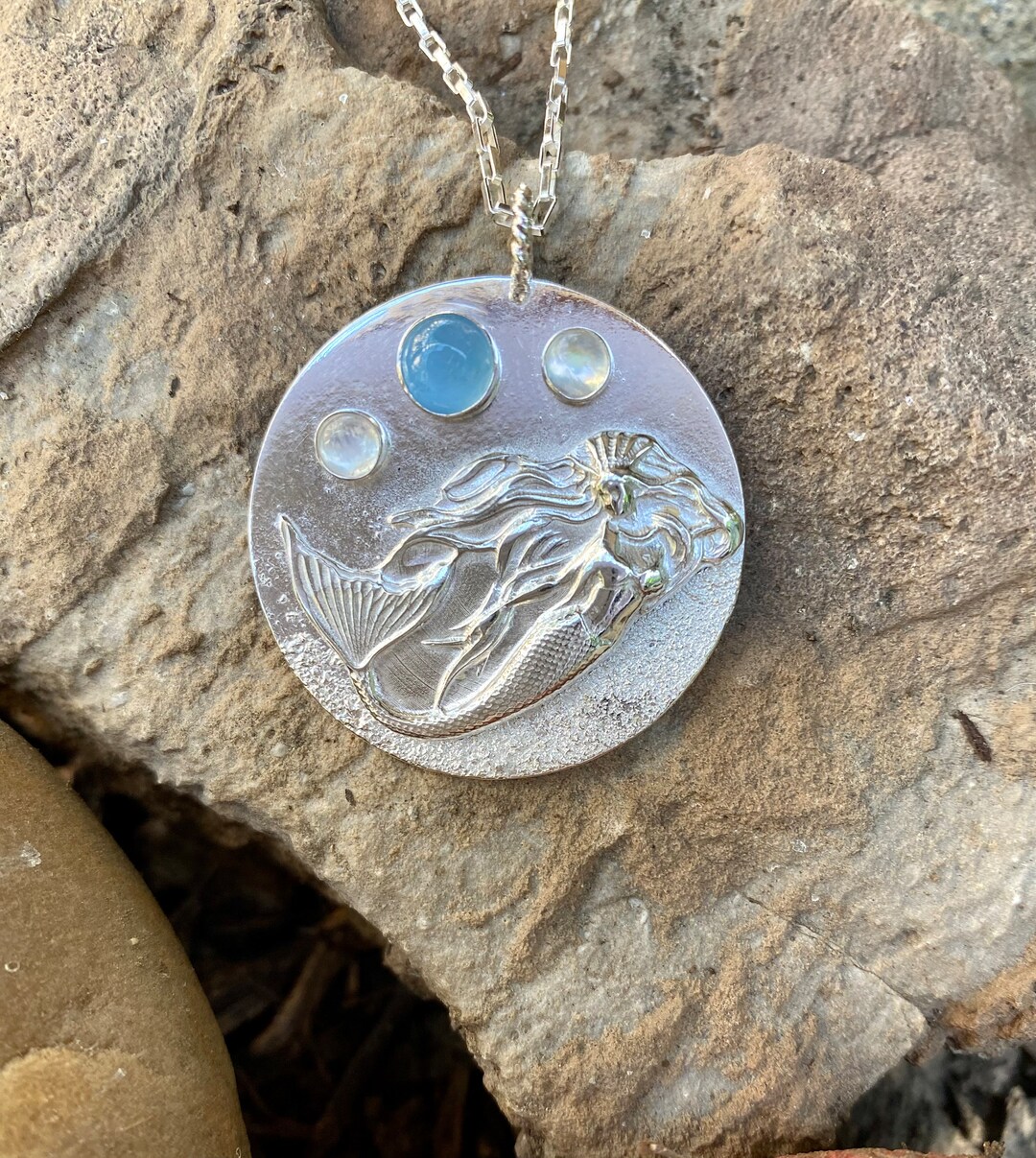 Mermaid and Gemstone Pendant - Etsy
