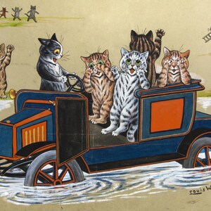 The Motor Adventure – Louis Wain Giclée Print – Whimsical Vintage Cat ...