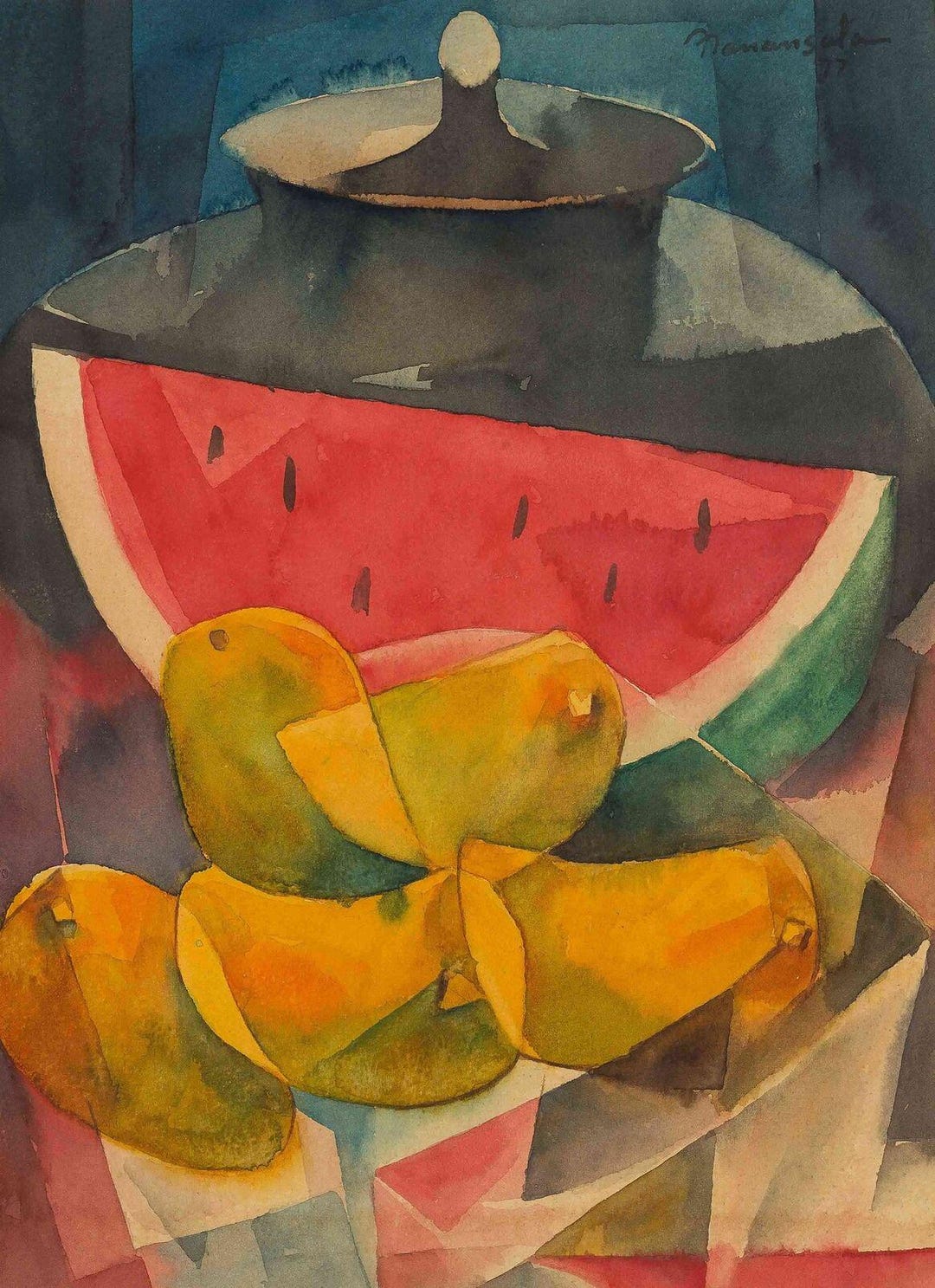 Manansala Still Life Art Print: Watermelon and Mangoes - Etsy