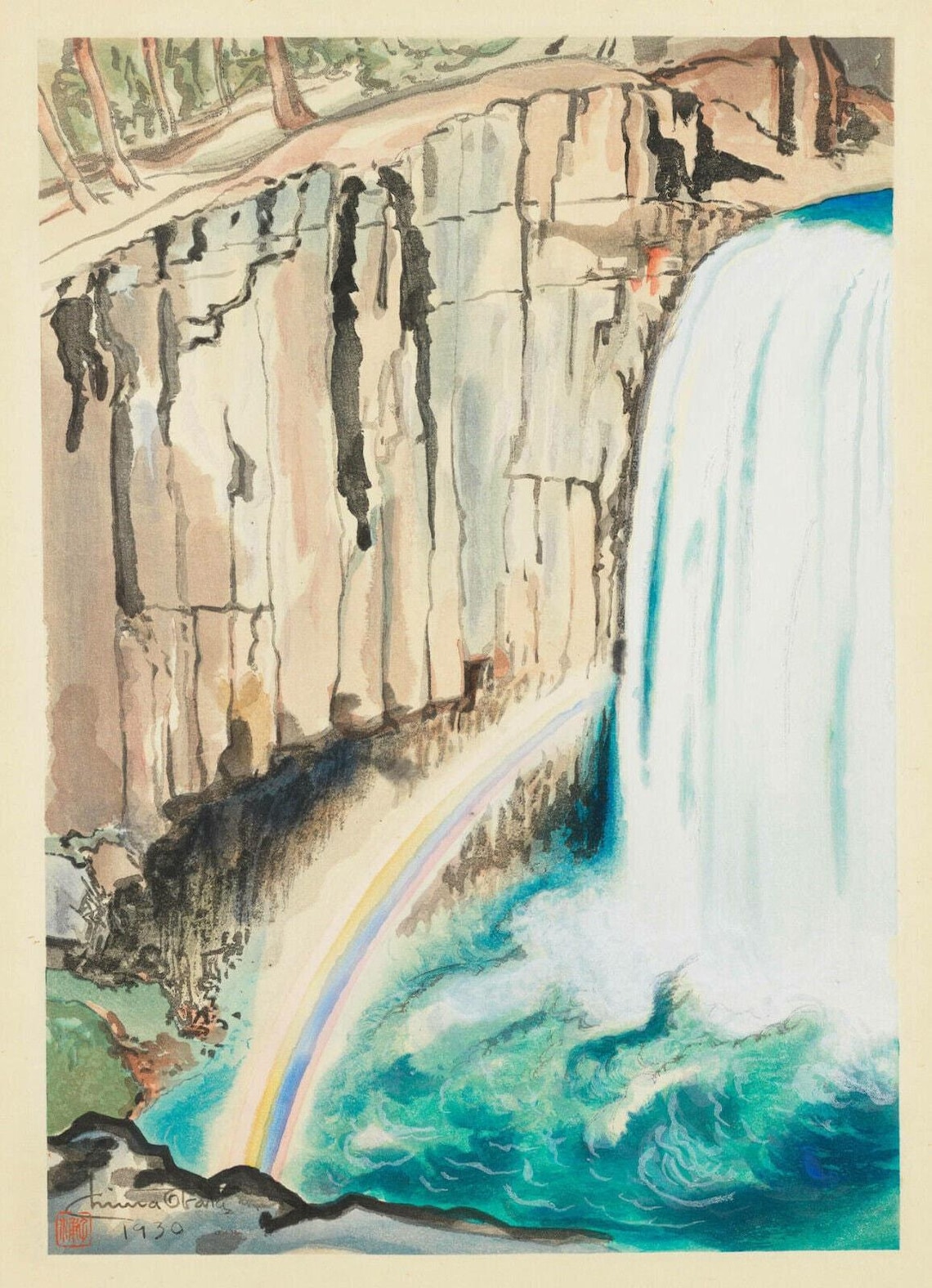 Rainbow Falls, Inyo National Forest by Chiura Obata -premium Quality ...