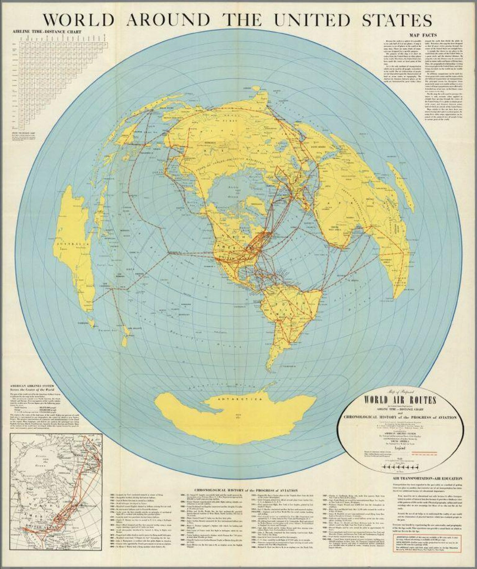 World Around the US : Air Routes Flat Earth Map Archival Quality Art ...