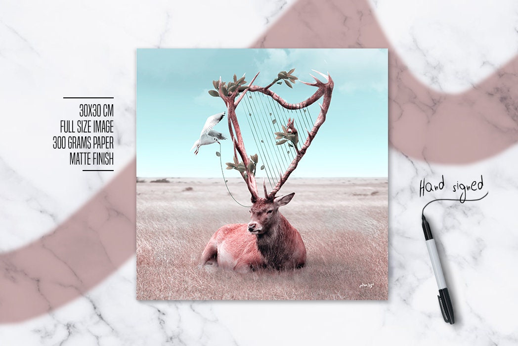 Symphony Deer Harp Wall Decor Art Print Christmas Gift - Etsy