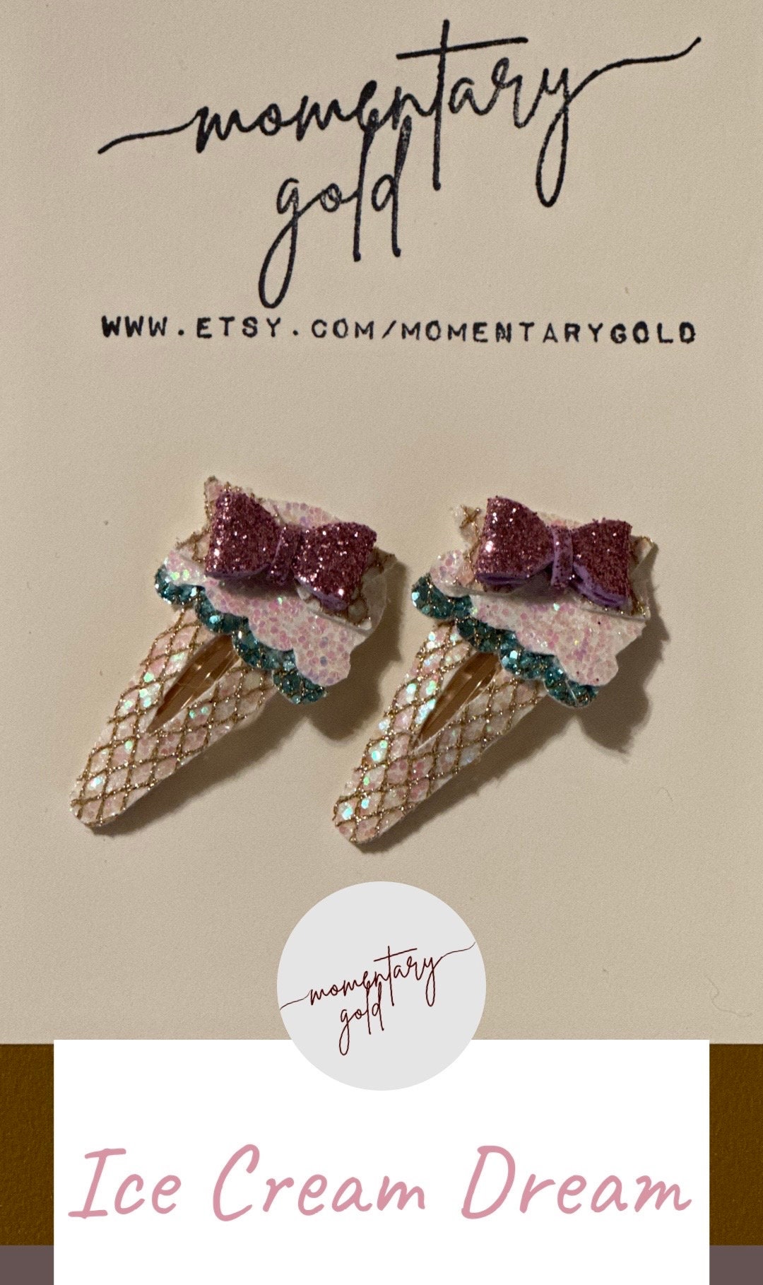 Momentary Gold Set of 2 Ice Cream Sparkle Glitter Hair Snap - Etsy