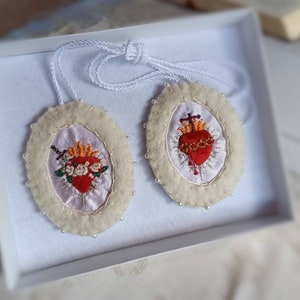 Catholic Scapular, Hand Felted Wool Art and Satin Hand Needlework, Set ...