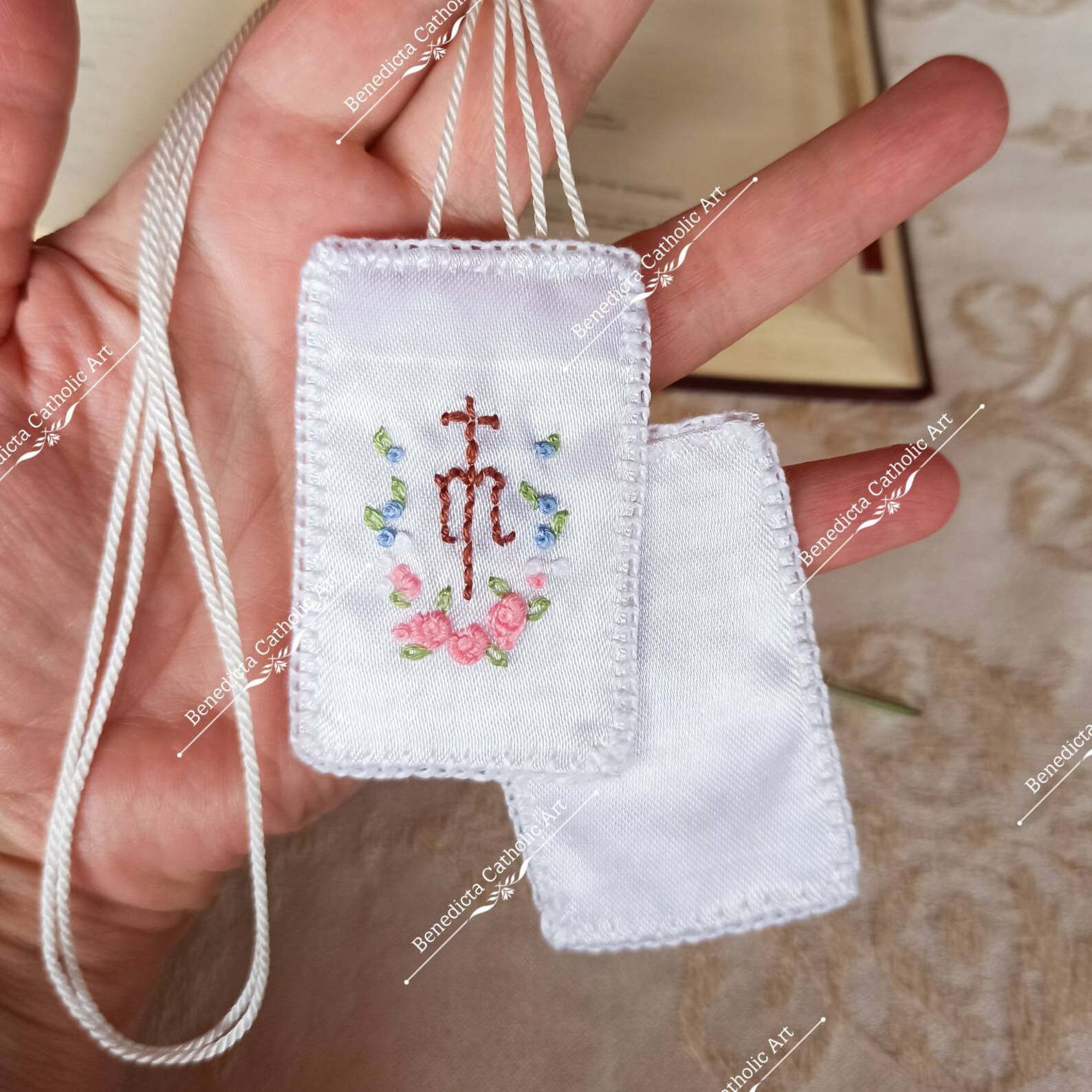 Jesus and Virgin Mary Scapular Hand Embroidered Scapular of - Etsy