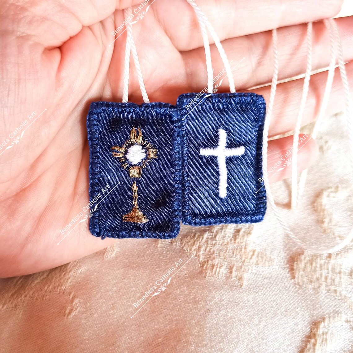 Scapular of Blessed Sacrament Navi Satin Scapular Handmade. - Etsy