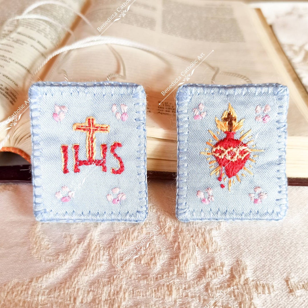 Scapular Sacred Heart of Jesus and the Christogram of Jesus, Handmade ...