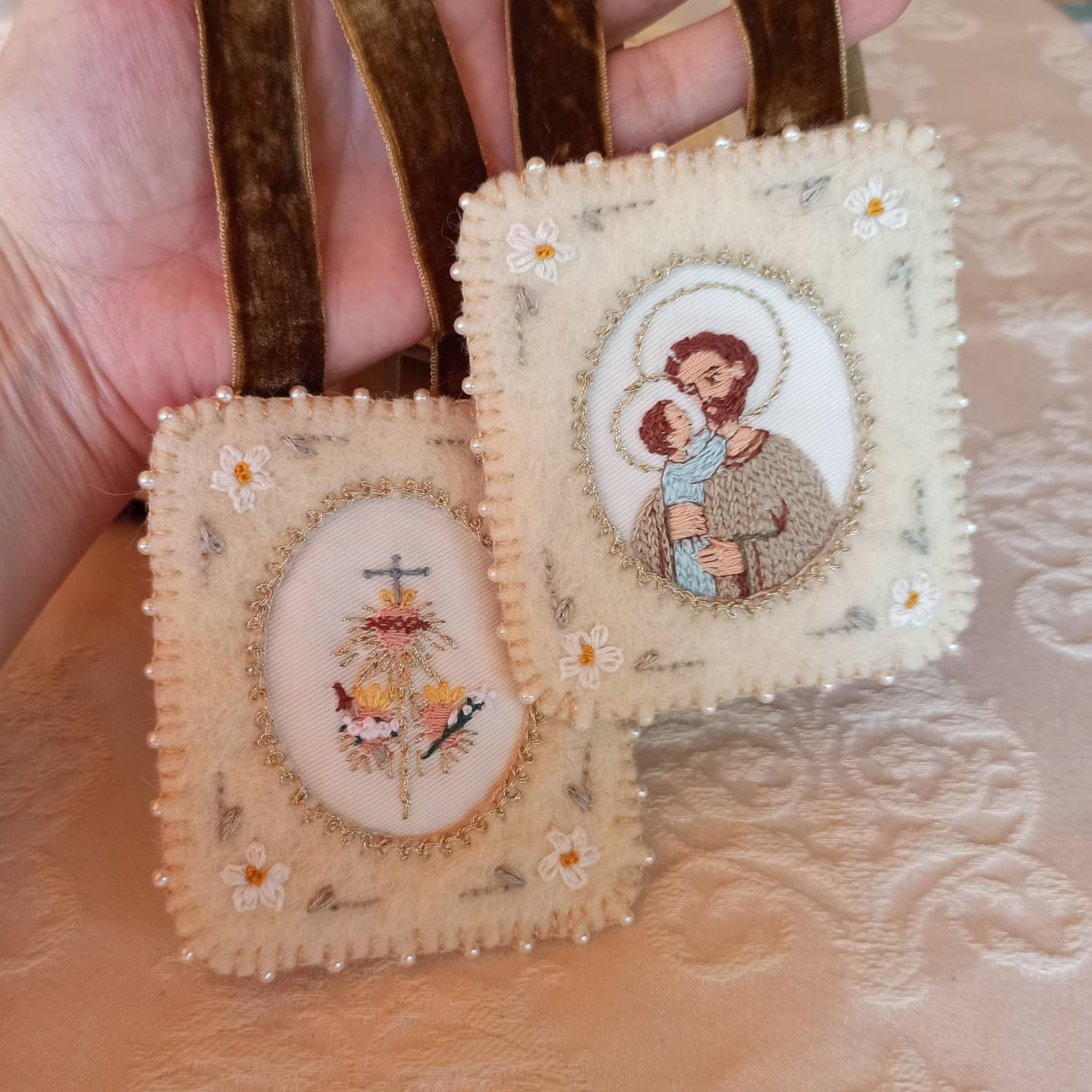 Scapular Handmade of Saint Joseph, Sacred Hearts of Holy Family, Hand ...