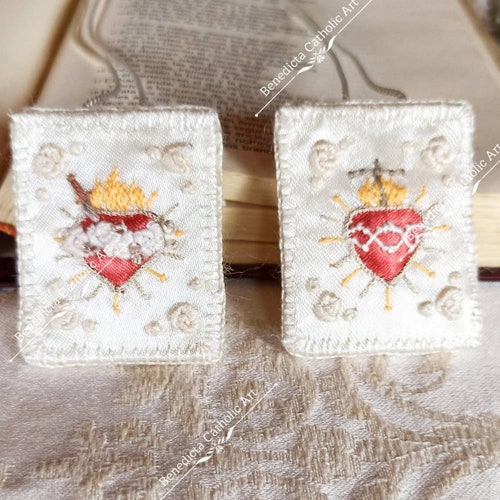 Sacred Heart of Jesus Scapular Immaculate Heart of Mary - Etsy