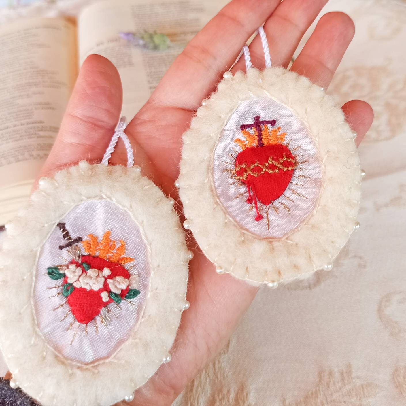 Catholic Scapular, Hand Felted Wool Art and Satin Hand Needlework, Set ...