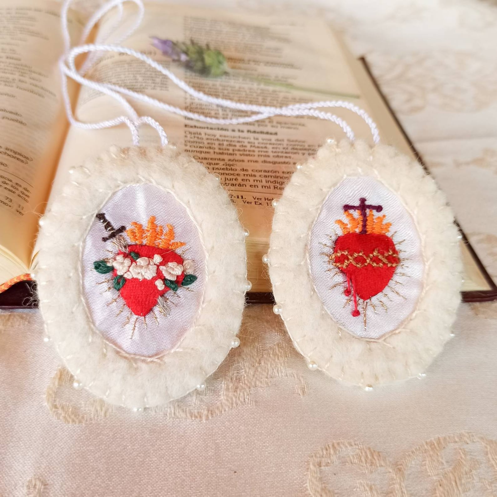 Catholic Scapular, Hand Felted Wool Art and Satin Hand Needlework, Set ...