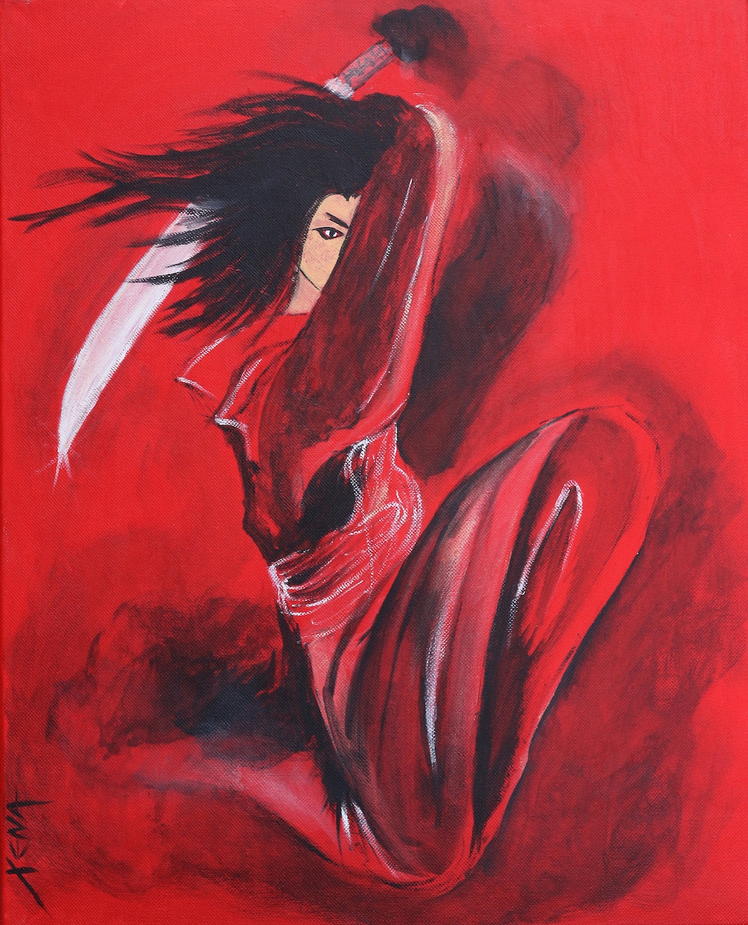 Red Ninja Sword Abstract Painting Print - Etsy