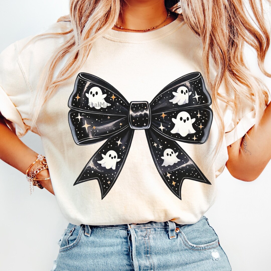 Halloween Coquette Bow PNG, Ghost Bow Digital Download, Black Spooky ...