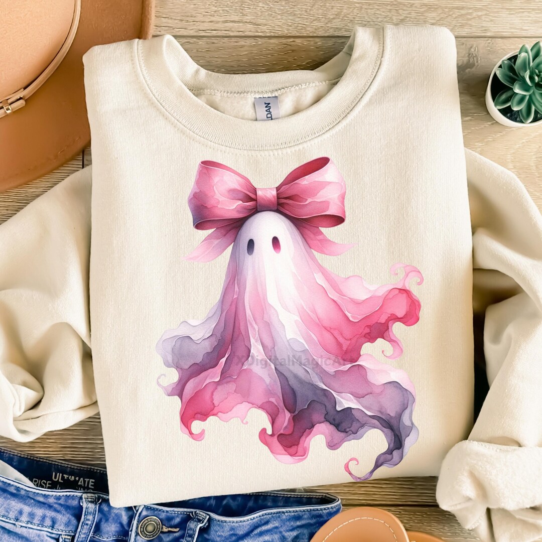 Pink Bow Ghost PNG, Cute Halloween Ghost Clipart, Pastel Spooky Ghost ...