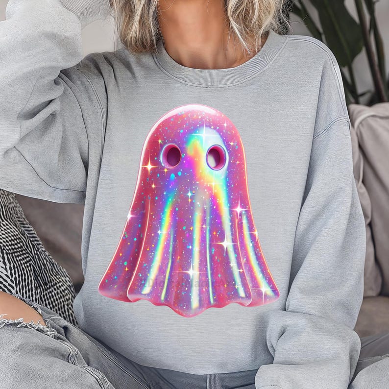 Holographic Glitter Ghost PNG, Rainbow Ghost Clipart, Sparkly Halloween ...