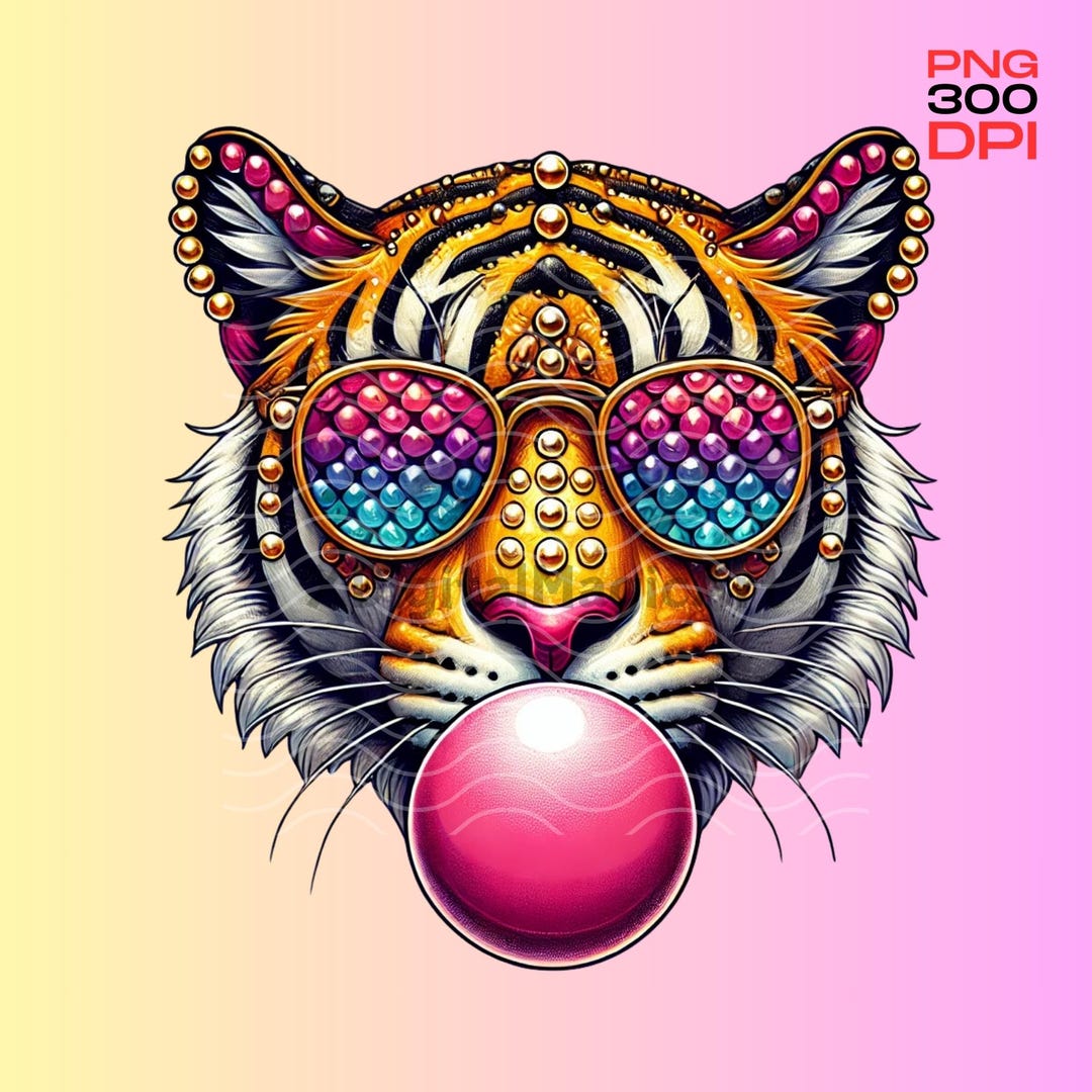 Tiger Bubble Gum PNG, Cool Tiger Clipart for Sublimation, Hipster Tiger ...