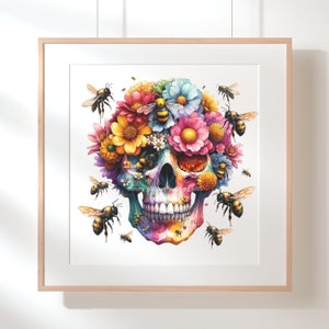Watercolor Flower Bee Skull PNG Clipart Artistic Sublimation Design ...