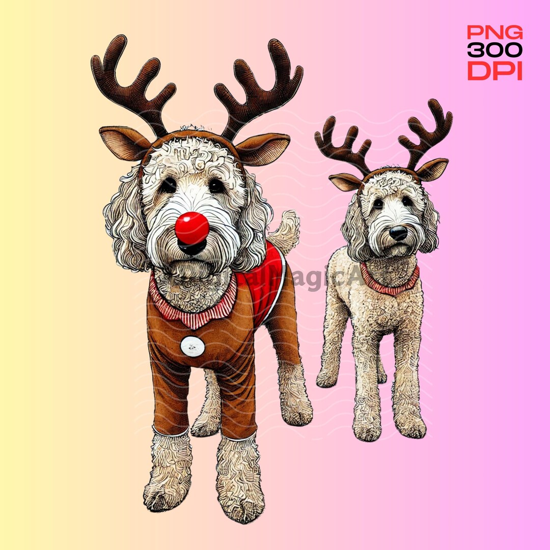 Watercolor Rudolph Dog PNG - Christmas Reindeer Dog Clipart - Holiday ...