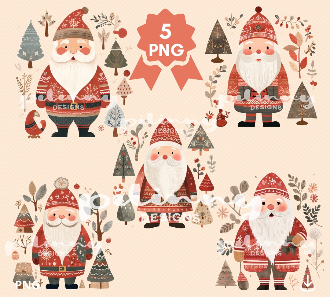 Scandi Santa Claus Clipart Bundle 5 PNG Watercolor Xmas Clip - Etsy