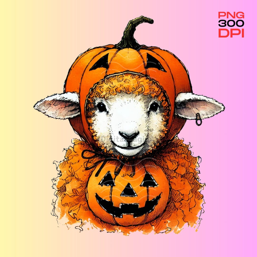 Cute Halloween Lamb PNG, Pumpkin Costume Sheep Clipart, Farm Animal ...