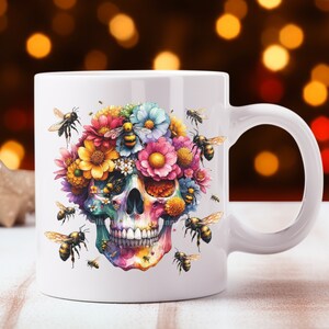 Watercolor Flower Bee Skull PNG Clipart Artistic Sublimation Design ...