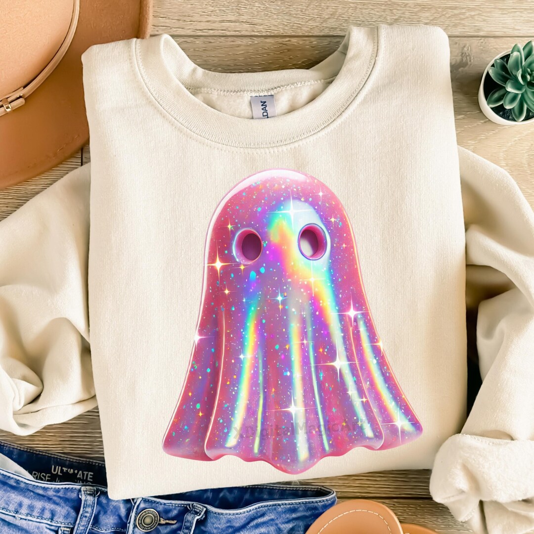 Holographic Glitter Ghost PNG, Rainbow Ghost Clipart, Sparkly Halloween ...