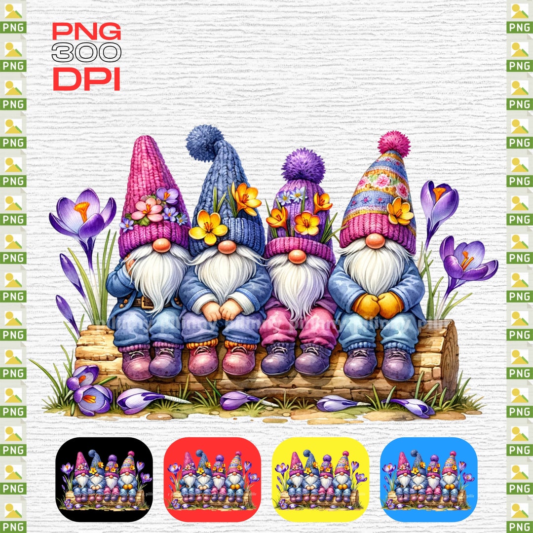 Gardening Gnomes Spring Crocus Garden Gnome Clipart Digital PNG Files ...