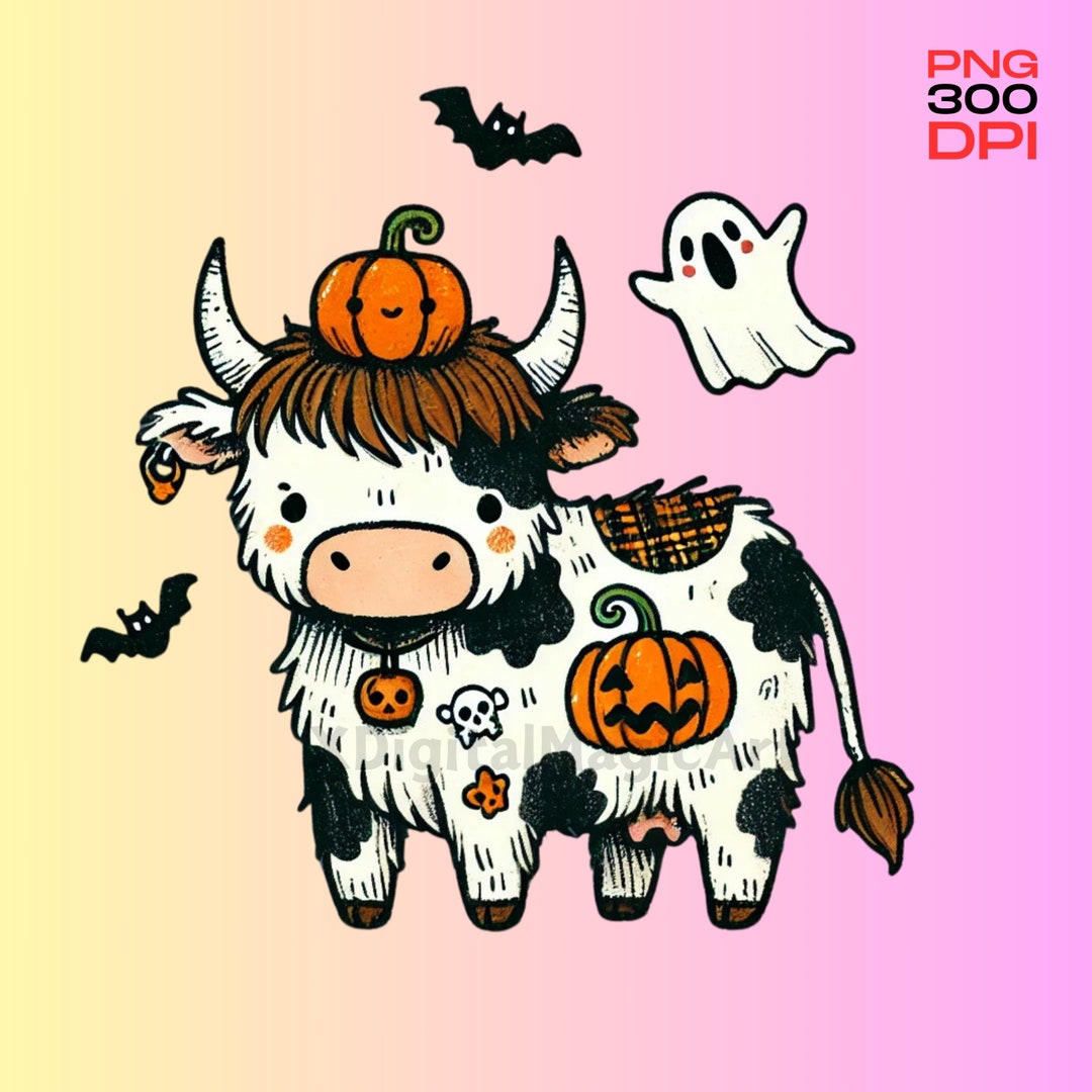 Halloween Highland Cow PNG, Cute Halloween Cow PNG, Highland Cow With ...