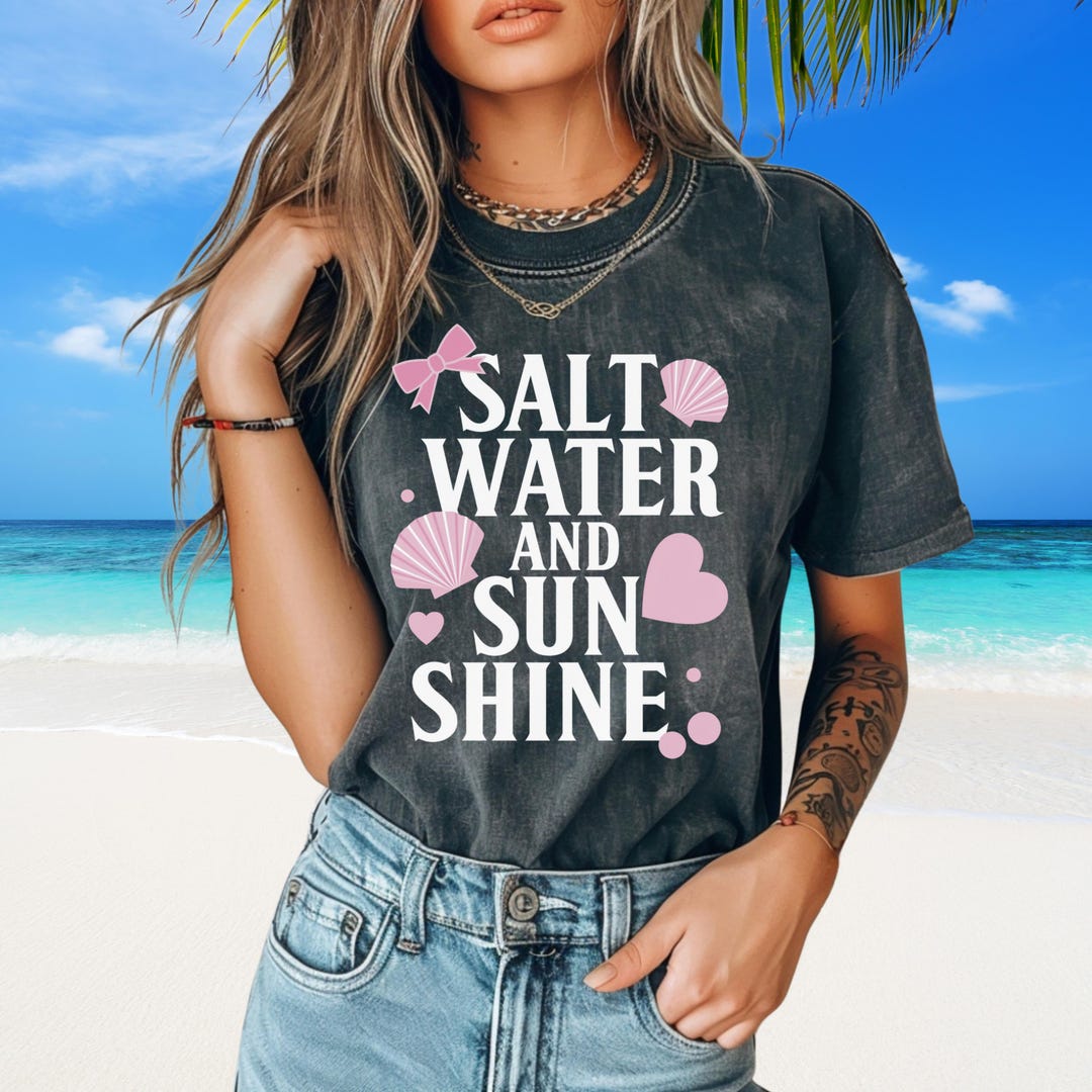 Salt Water and Sun Shine PNG, Coquette Beach Clipart Pink Bow Shells ...